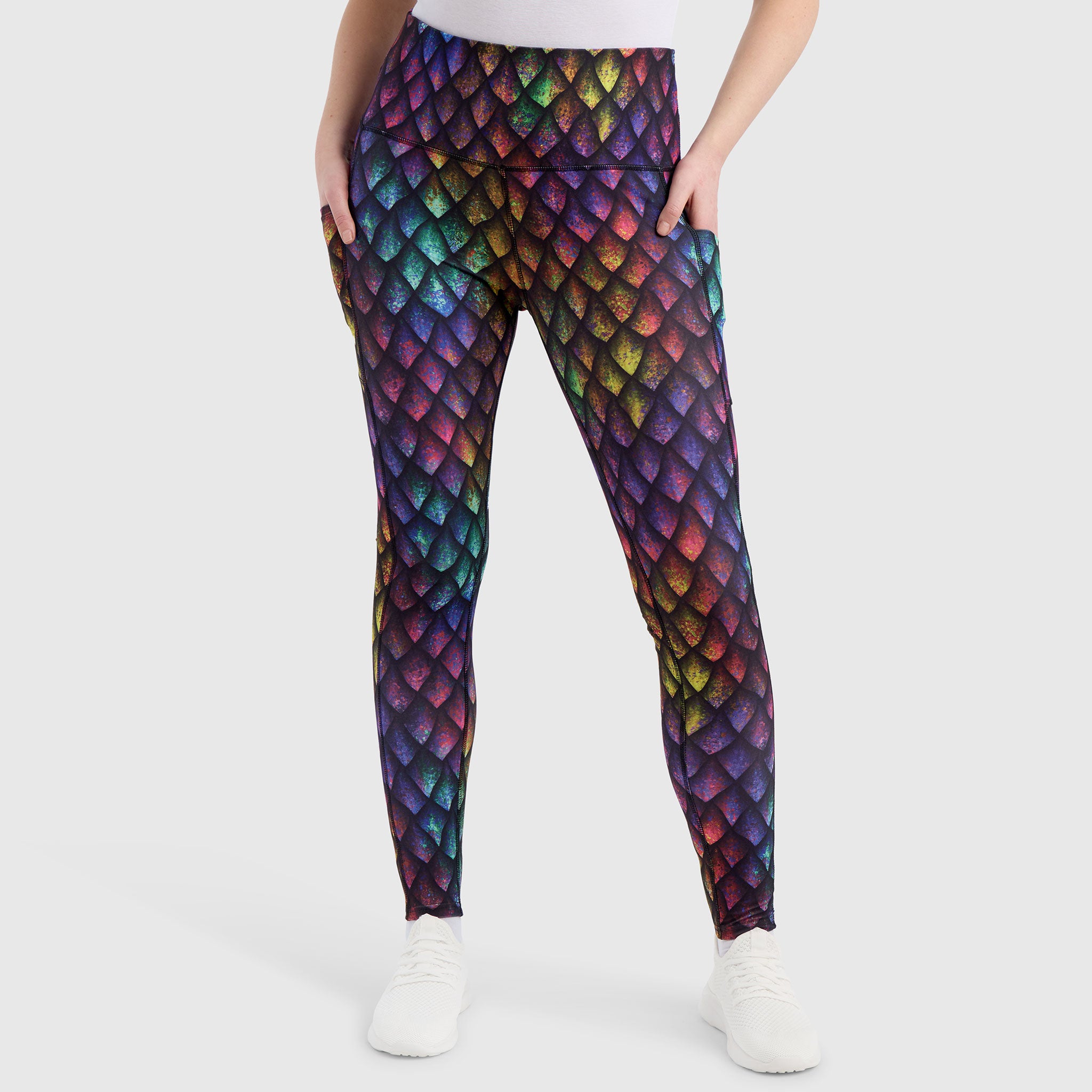 Rainbow Dragon Scales Bright Pocket Leggings - Llama Leisure